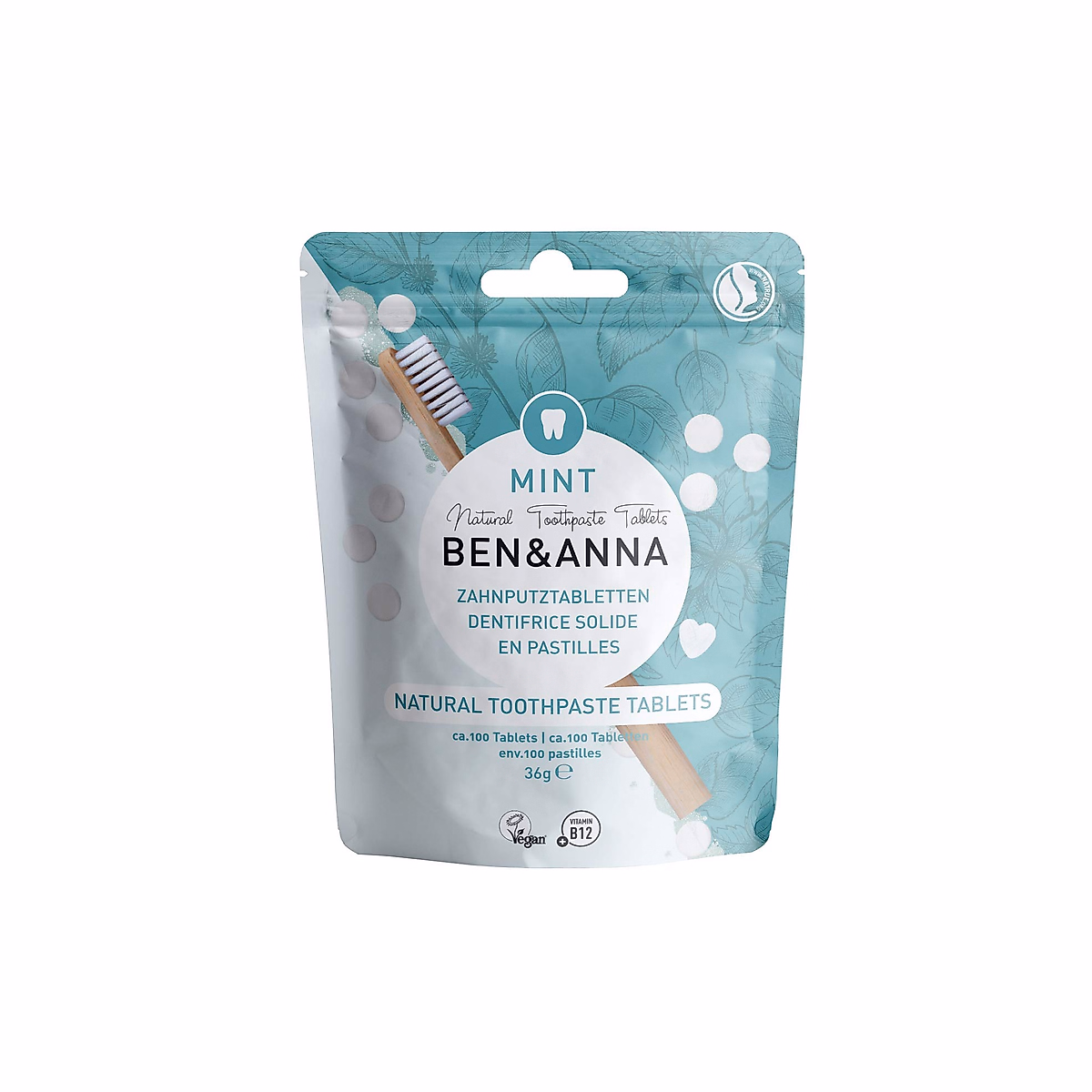 Ben & Anna Natural Mint without Flouride Toothpaste Tablets 1.27 oz