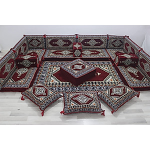 Traditional Arabic Floor Sofa, Arabic Majlis Jalsa, Ethnic Floor Couch, Moroccan Floor Cushions, Jordanian Iraqi Living Room, Garden Sofa (U Sofa Full Set)