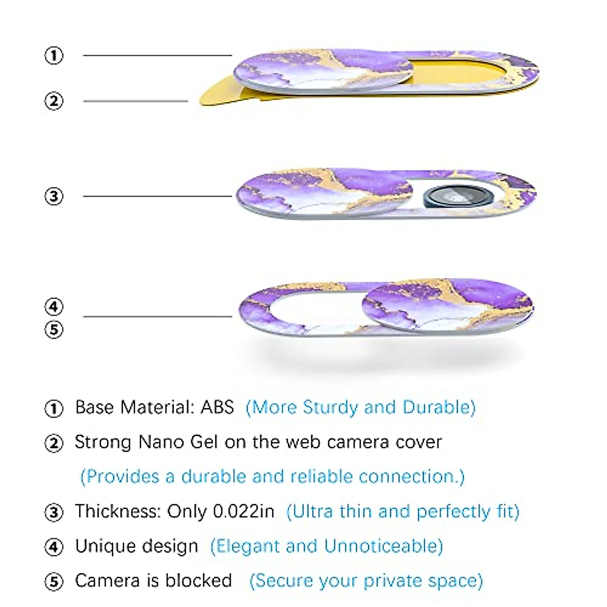 Wildnut Webcam Cover Slide, Camera Blocker for Laptop Protect Your Privacy and Security, Laptop Camera Cover Slide Ultra Thin Fits MacBook Air Pro iPhone iPad (River 3pcs)