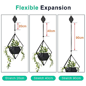 Ahier Retractable Plant Hanger, 2PCS Adjustable Plant Pulley Hanger Hanging Planters Flower Basket Hook Hanger with 2PCS Metal Ceiling Plant Hooks for Garden Birds Feeder