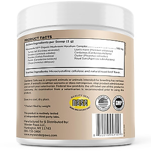 Wonder Paws Immune Support Mushroom Powder for Dogs – Organic Mushroom Complex for Immunity, Cognition, Cellular Health, Longevity - With Turkey Tail Mushroom for Dogs, Reishi & Lions Mane – 90 Scoops