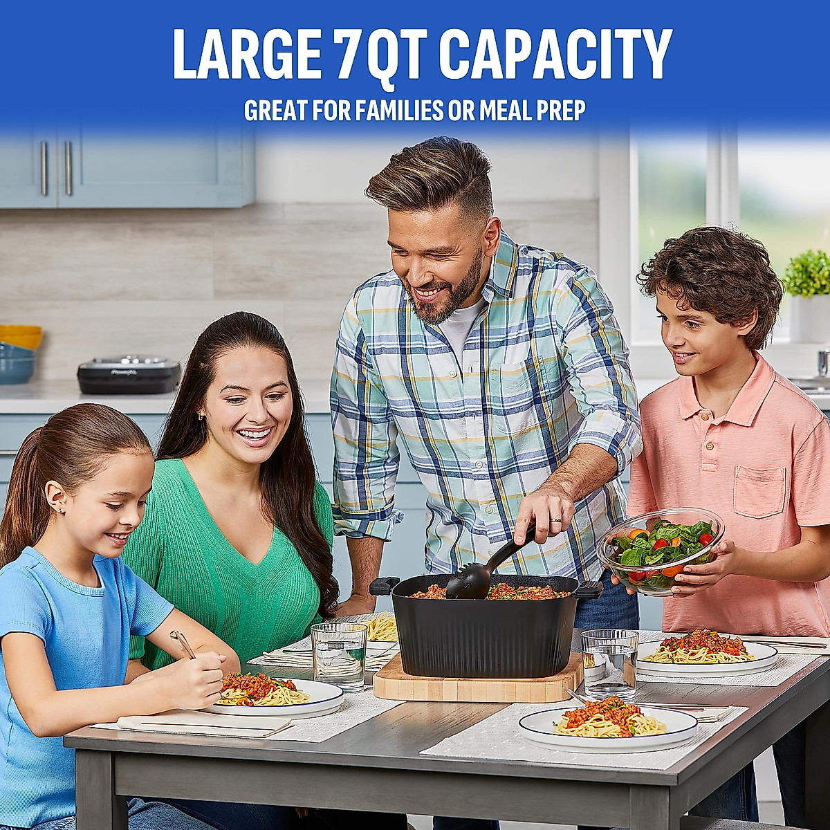 STIRMAX PLUS 7.5 Quart Digital Multi-Cooker with Automatic Paddle to Stir and Shred, 9 in 1 programmable presets to Sauté, Sear, and Brown Food Before Simmering – Accessories & Cookbook Included