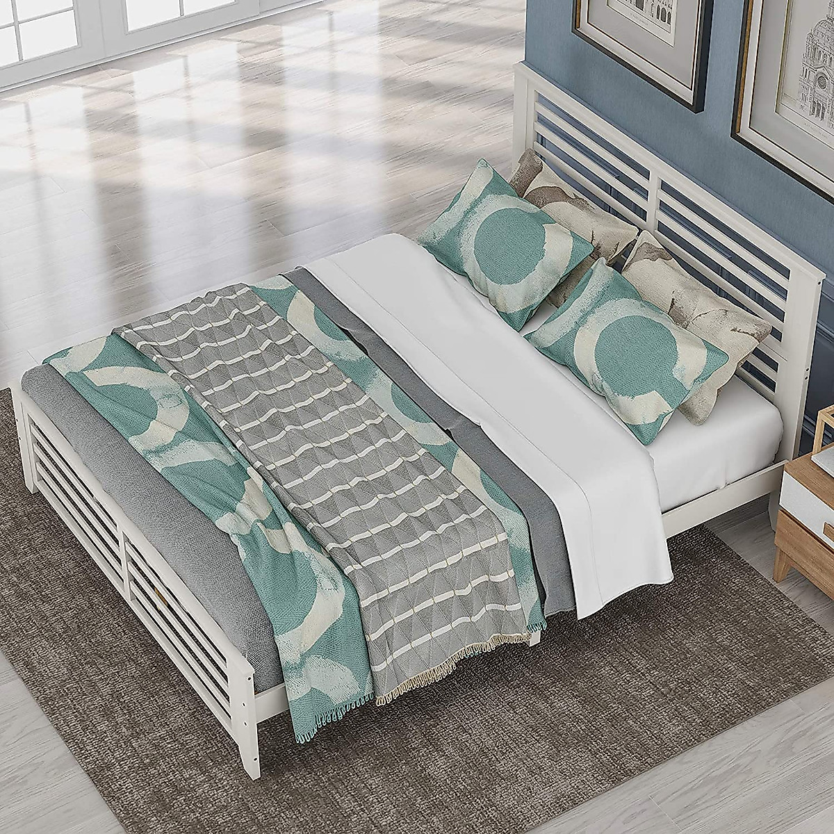 STP-Y Queen Bed Frame with Headboard Wood Platform Queen Bed,No Box Spring Needed (White, Queen) (Color : White, Size : Queen)