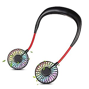 BRIGENIUS Hands Free Portable Neck Fan, Rechargeable Mini USB Personal Fan Battery Operated Necklace Fan for Home Office Travel Indoor Outdoor (Black)