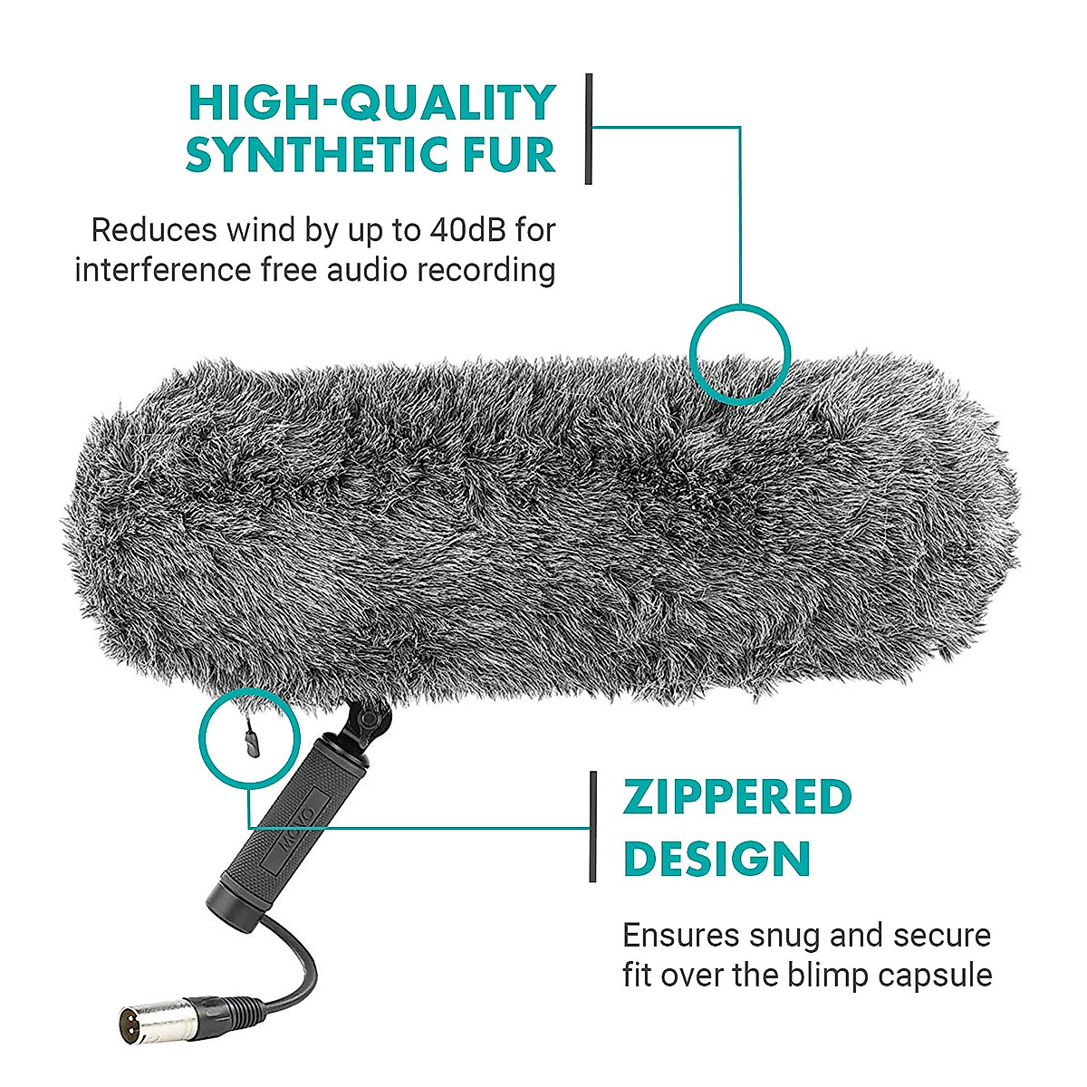 Movo BWS1000 Blimp Wind & Vibration Protection System for Shotgun Microphones - Features 12-point Internal Shockmount, Integrated XLR Cable, Furry Deadcat Windscreen & Grip Handle with Boom Attachment
