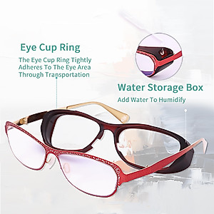 Yourga Moisture Chamber Glasses for Dry Eyes, Blue Light Blocking, Moisture Chamber Goggles with Stainless Steel Frame, Anti-Pollen, Aviod Allergens, Indoor or Outdoor for Men/Women(Red)