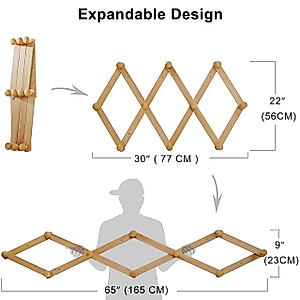 Dseap Expandable Coat Rack (Larger Version) - 24” High, Anti-Slip, Ultra Heavy Duty Wooden Accordian Wall Hanger with 10 Study Peg Hooks for Clothing Hats Jackets Bags, White