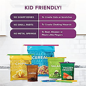 GripStic Bag Clips. 12pc Durable Food Clip Set For Kitchen Storage. Reusable Chip Bag Clips. Color Coded Bag Closure Sticks Provide Air Tight Seal. Durable Cereal Bag Clips. Chip Clips Reinvented.