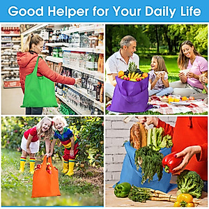 MOWPOG Reusable Grocery Bags, Extra Large Shopping Bags, Colorful Heavy Duty Tote Bag with Handle, Washable Foldable Polyester (5, Red, Orange, Green, Blue, Purple)