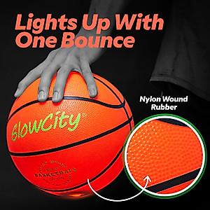 GlowCity Glow in The Dark Basketball for Teen Boy - Glowing Red Basket Ball, Light Up LED Toy for Night Ball Games - Sports Stuff & Gadgets for Kids Age 8 Years Old and Up. Great Gift for Boys & Girls