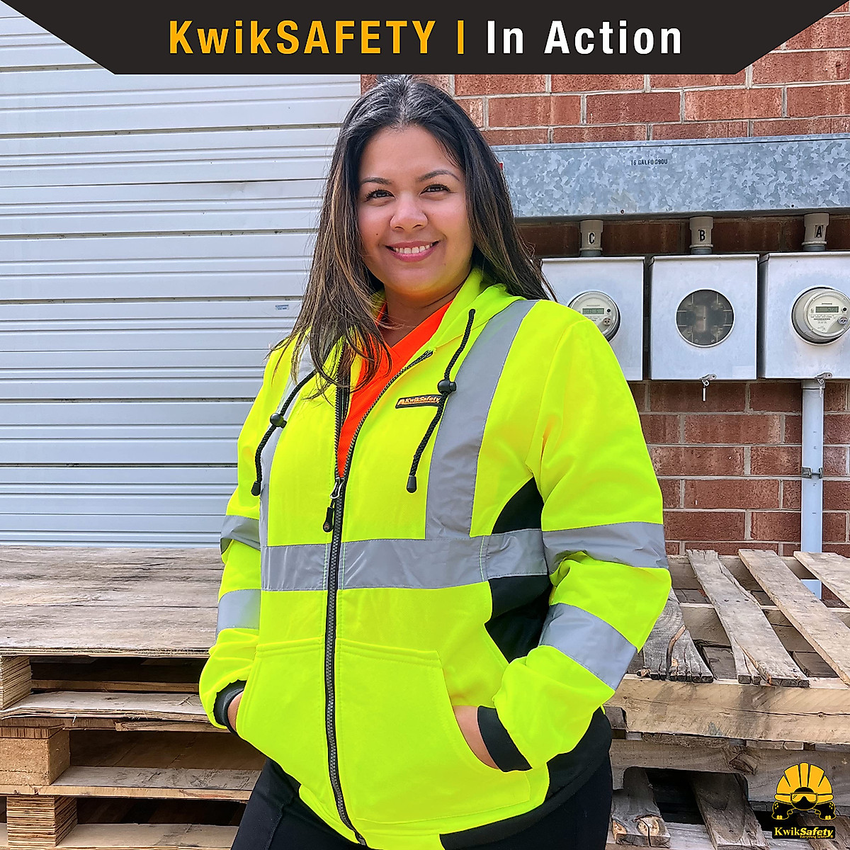 KwikSafety - Charlotte, NC - ROGUE Safety Jacket for Women [NO FUZZ BALLS] Class 3 ANSI OSHA Reflective Hi Vis Womens Fleece Hoodie/Yellow Medium