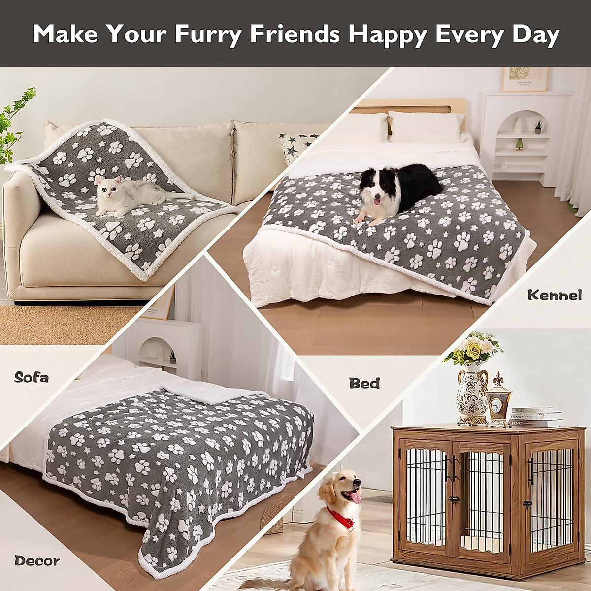 Yaning Waterproof Blanket for Dog Cat or Adult, Cute 3D Textured Paw Dog Blanket for Bed Couch Sofa, Soft Liquid Pee Proof Pet Blanket for Furniture Protector, 60"x80", Grey
