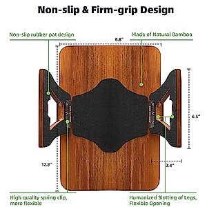 GEHE Acacia Wood Couch Arm Table, Folding Sofa Arm Table with 360 Rotating Phone Bracket, Wooden Couch Arm Tray for Small Spaces, Sofa table for Eating and Drinking, Back Non-slip Pad