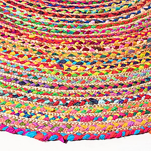 SAFAVIEH Cape Cod Collection 4' Square Red / Multi CAP202A Handmade Boho Braided Jute & Cotton Area Rug