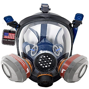 Parcil Distribution Wildfire Safety Kit - PD-101 Full Face Smoke Respirator & Fire Extinguisher Blanket Set - Home & Emergency Use - 2 P-A-3 Activated Carbon Filters