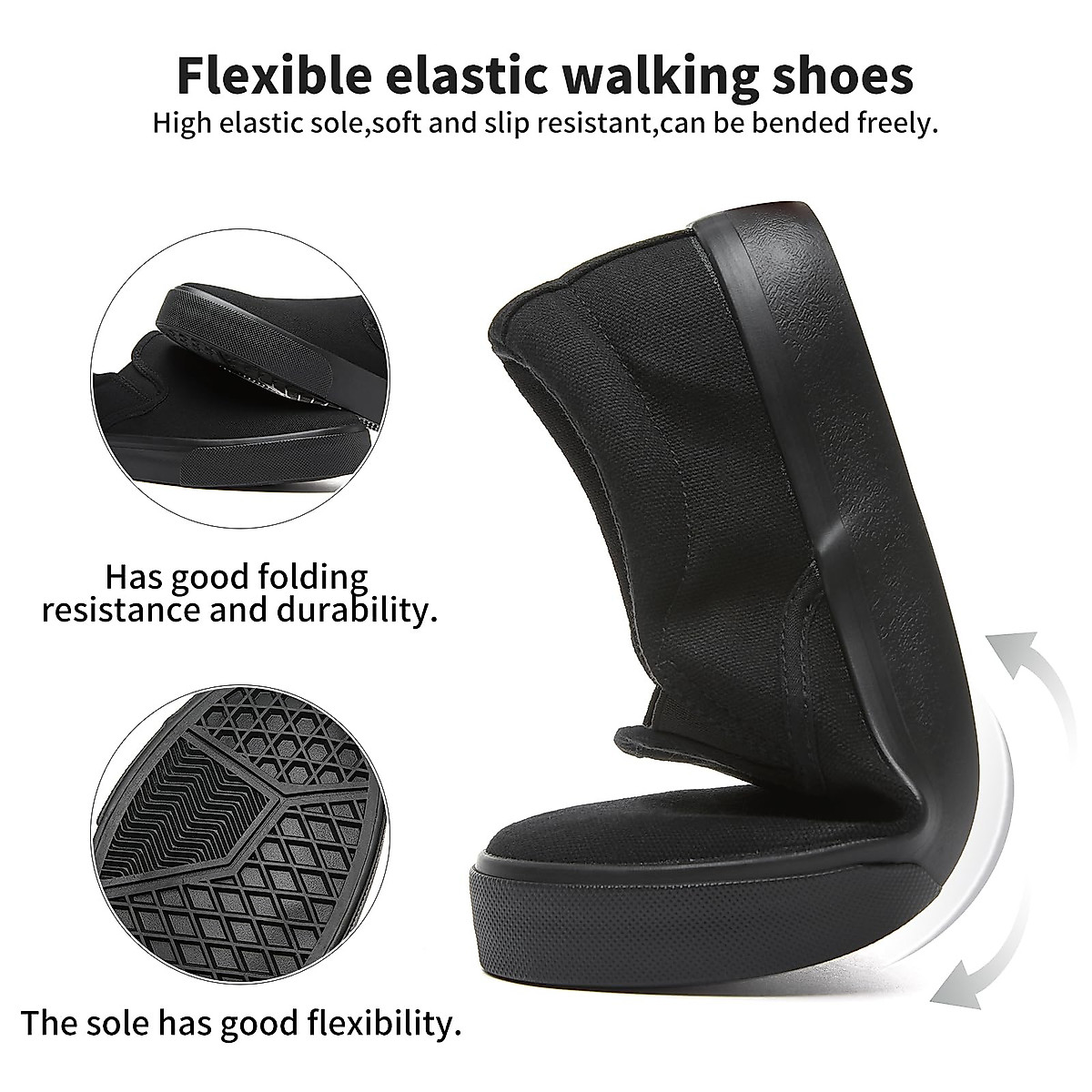 Women's Canvas Slip On Shoes Fashion Sneakers Flats Shoes White Canvas Shoes(Full Black.US6)