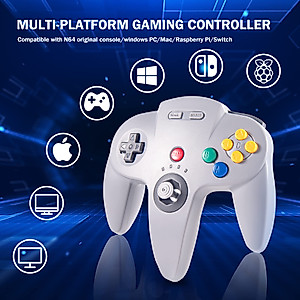 KIWITATA Wireless N64 Controller Compatible with Switch/Lite/OLED, 2.4GHZ N64 Remote Wireless Switch Game Joystick Controller Gamepad for N64 /Switch Console, Raspberry Pi, PC Windows 7,8,10,11 Gray