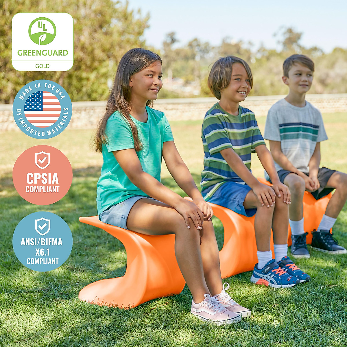 ECR4Kids Wave Seat, 14in - 15.1in Seat Height, Perch Stool, Orange, 2-Pack