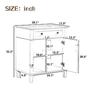 Goujxcy 30-inch Freestanding Bathroom Vanity Combo with White Ceramic Sink and Storage Cabinet Wooden Bath Cabinet Integrated Single Sink for Bathroom, Full Assembly Required (White-30'')