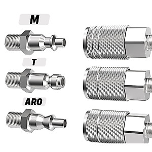 JOROY 3/8 High Flow Air Hose Fittings, Industrial M-Type Plug, 3/8 Inch High Flow Size, 1/4 Inch Male Threads Size, Steel Material, 300PSI, 10 Pieces Air Compressor Accessories