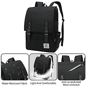 Wesoke Vintage Women Laptop Backpack, School College Student Bookbag Travel Rucksack Casual Daypack Business Work Computer Back Pack for Men, Fashion Nurse Bag Fits 15.6 Inch Notebook, Black