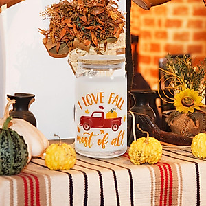 Whaline Hello Fall Drinking Glasses 16oz Fall Harvest Glass Cup Pumpkin Car Iced Coffee Cup with Bamboo Lid Glass Straw Cleaning Brush Gift for Autumn Thanksgiving Cocktail Whiskey Beer Soda, 2Pcs