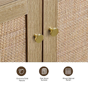 Anmytek Rattan Cabinet, 2 Door Sideboard Buffet Cabinet with Adjustable Shelf Wood Storage Cabinet for Living Room Dining Room Kitchen Hallway Entryway，H0082