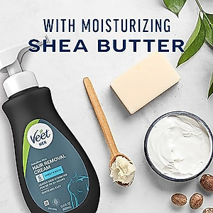 VEET 5 Min Sensitive Skin Hair Removal Cream For Men, Forget Shaving Cream & Painlessly Manscape, Body Cream & Hair Removal Gel For Chest & Back, Dermatologically Tested, 13.5 FL OZ w/ Spatula