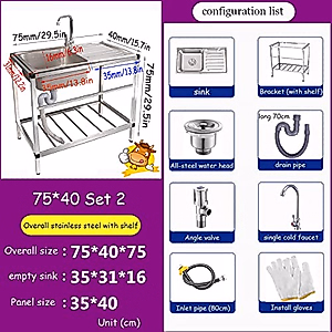 Free Standing Commercial Sink With Single Bowl, 1 Compartment Stainless Steel Kitchen Sink W/Storage Shelves & Faucet, Multifunctional Sink Kit For Camping Cafe Garage Basement, Silver