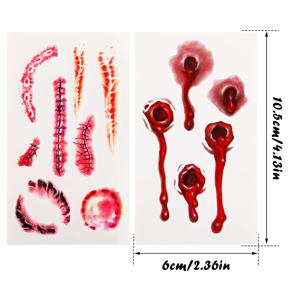 Sibba Fake Blood Temporary Tattoo Body Art Skin Stickers 10 Pieces Horror Realistic Bloody Wound Scar Scab Bruise Easter Halloween Cosplay Party Makeup Kit