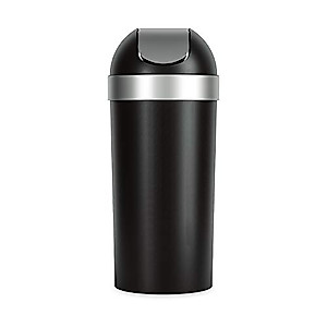 Umbra Venti Kitchen Trash Can with Swing Top Lid, Large 16-Gallon (62 L) Capacity, Black/Nickel