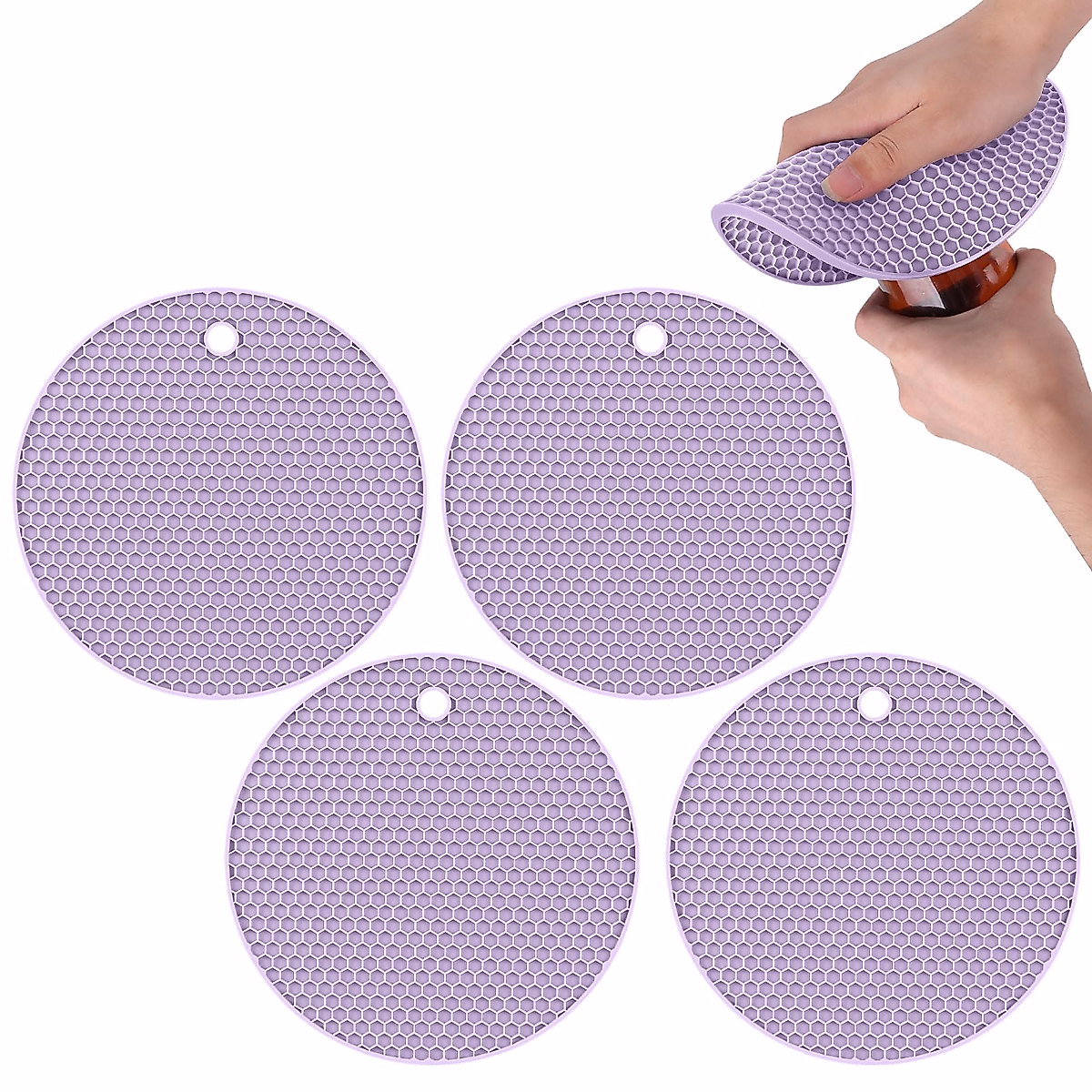 4pcs Jar Opener Gripper Pads-Clearance, Silicone Rubber Bottle Lid Opener, Strong Grip Pad Set Opening Cans, Jars, Bottle lid Cap, for Seniors with Arthritis Weak Hands Kitchen Coaster (Purple)