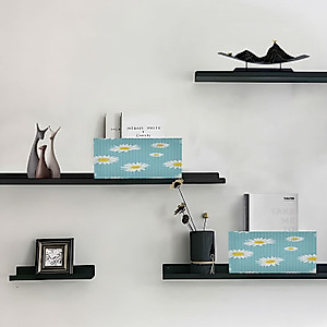 Kigai Felt Storage Bin Collapsible Daisy Flowers Polka Dots Storage Basket with Handles Rectangle Home Decorative Foldable Storage Box - 2PCS