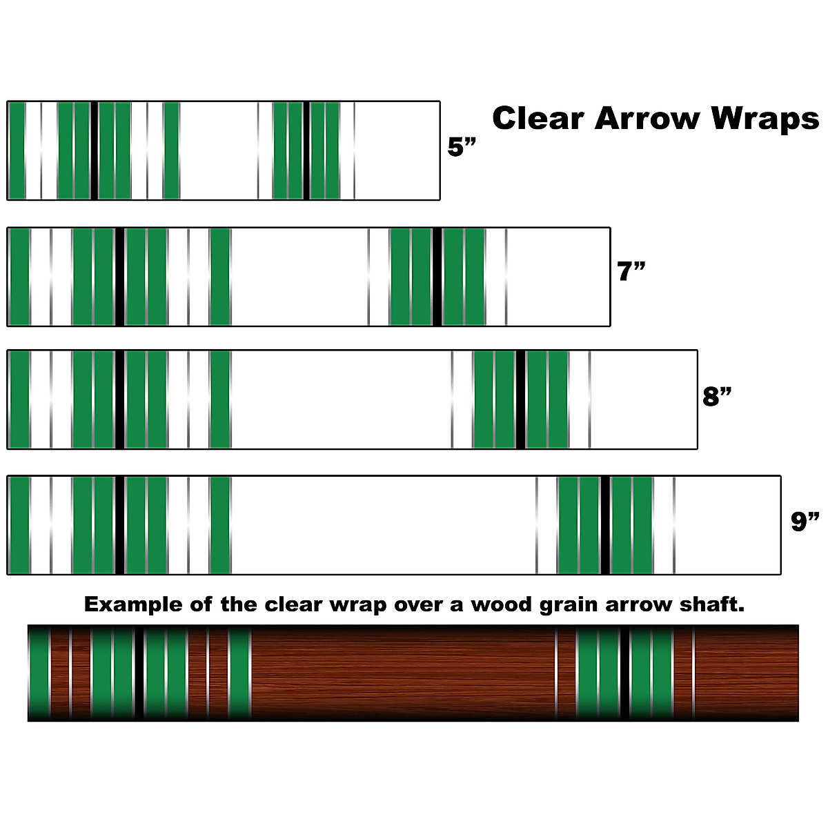 White Water Archery Non-Laminated Clear Transparent Green Crests Traditional 13 Arrow Wraps 15 Pc Pack Choose Length Width (5, 1.4)