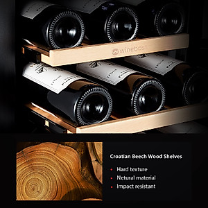 WINEBOSS 15" Wine Cooler Refrigerator, 28 Bottle Seamless Stainless Steel Built-in Freestanding Wine Fridge Double-Layer Tempered Glass Door with Lock, Under Counter Wine Cellar