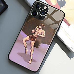 HEMINJYJEF Japanese Anime Anti-Drop Shell Cover Manga Pattern Non-Slip Glossy Glass Cell Phone Protective Case (for iPhone 11 Pro Max,Baki Hanma)