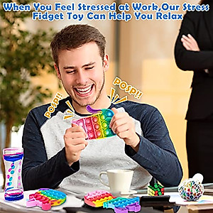 (63 Pcs) Fidget Toys Pack, Party Favors Carnival Treasure Classroom Prizes Small Mini Bulk Sensory Figit Toys Set for Boys Girls Kids Adults, Stress Relief & Anxiety Relief Tools Autistic ADHD Toys