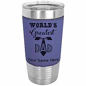 LaserGram 20oz Vacuum Insulated Tumbler Mug, World's Greatest Dad, Personalized Engraving Included (Faux Leather, Dark Purple)