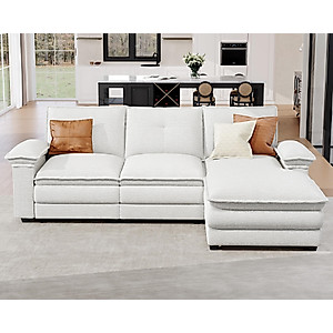 AMERLIFE Modular L Shaped Couch, Oversized Sectional Couch- Double Layer Seat Cushions, 3 Seats Comfy Couches for Living Room, Beige Chenille