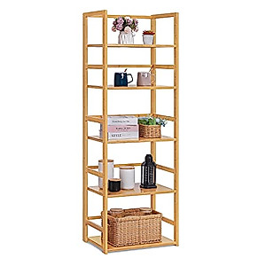 MoNiBloom Bamboo 5 Tier Bookshelf Bookcase Shelf Storage Organizer, Free-Standing Utility Plant Flower Rack for Living Room Office Bedroom Kitchen, Natural