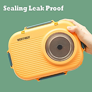 LANSKYWARE Stainless Steel Bento Box with Insulated Lunch Bag, 900 ml Lunch Box & 200 ml Soup Bowl, Blue & Yellow