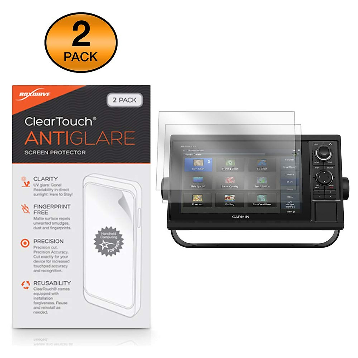 BoxWave Screen Protector Compatible With Garmin GPSMAP 741xs (Screen Protector ClearTouch Anti-Glare (2-Pack), Anti-Fingerprint Matte Film Skin for Garmin GPSMAP 741xs