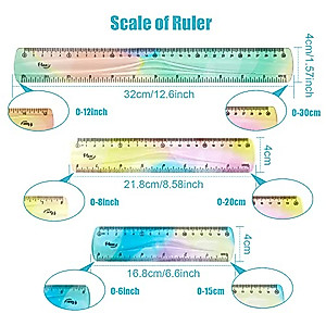 3pcs Flexible Rulers for School, 12/8/6 inch Bendable Ruler Soft Plastic Rulers Bulk Flex Ruler with Centimeter and Inch Scales for Students Kids Classroom Office Home Supplies(Gradient Colored)