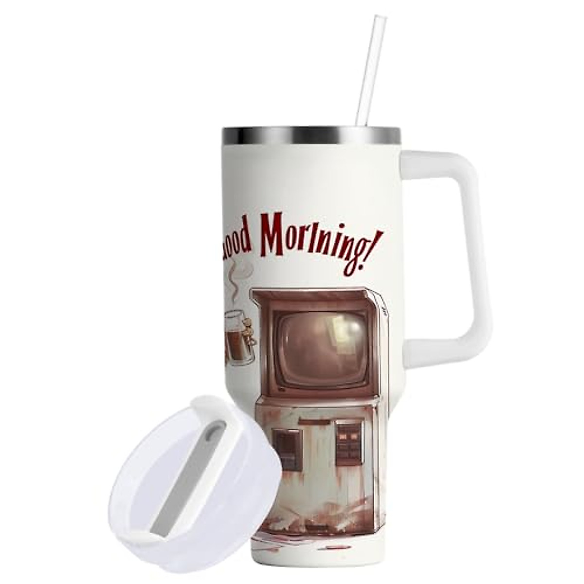 ODAWA Cartoon Rooster Travel Tumbler with Straw and Lid Water Bottle 30 Oz Stainless Steel Cups