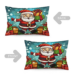 MaSiledy Funny Santa Claus Carrying Gifts Cushion Covers 16 "x24 Merry Christmas Winter Xmas Decorative Cushion Cover Pillowcase Zippered Pillow Case Couch Pillows for Sofa Bedroom Home Decorative