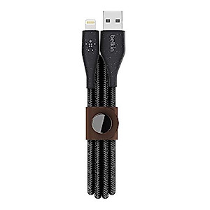 Belkin DuraTek Plus USB Lightning Cable - USB-A Cable with Leather Strap - Ultra-Strong Charging Cable With Flexible Insulation - Compatible with iPhone, iPad, Airpods and More - 6ft/1.8m (Black)