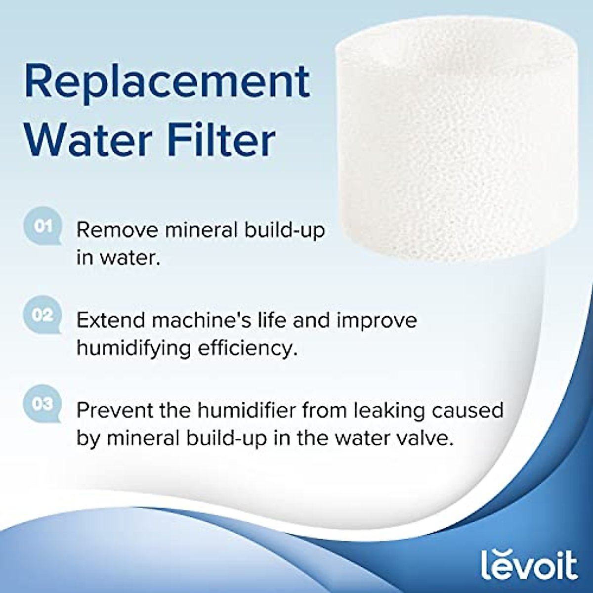 LEVOIT 10-Pack Humidifier Replacement Filters, Capture Fine Particles in Water Tank to Improve Humidification Efficiency, Compatible with Dual150, Dual200S, Classic300(S), LV600S, OasisMist, White