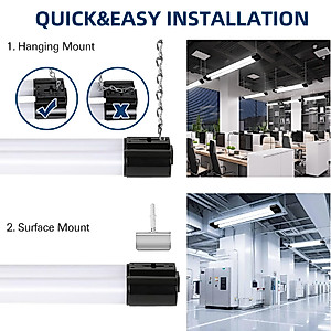 Hykolity 4 Pack Linkable LED Shop Light, 4FT 44W [300W Equivalent], 4600lm, 5000K Daylight, Plug-in Utility Light Fixture, Hanging or Surface Mount, Black - Energy Efficient Lighting Solution