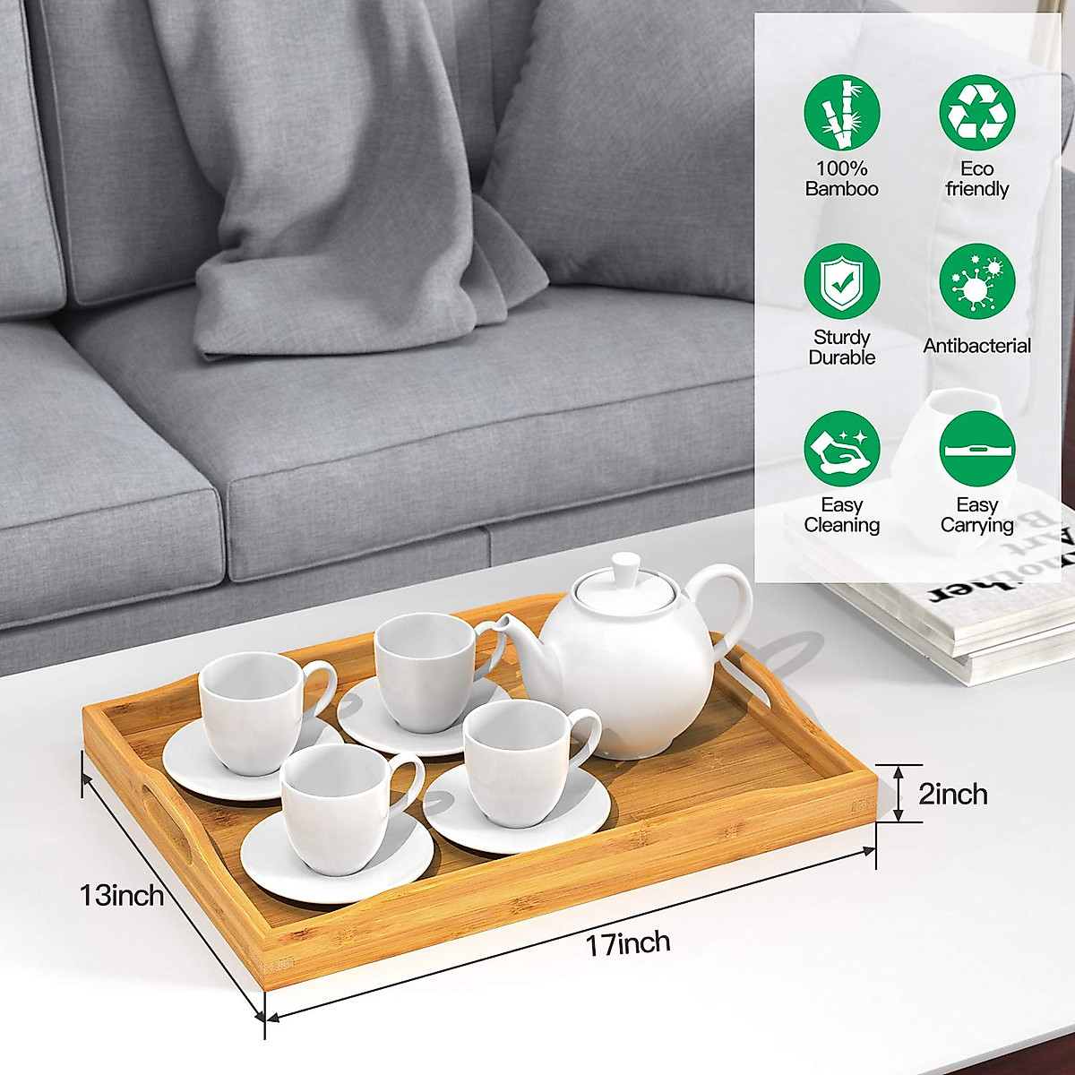 Bamboo Bed Tray Table with Foldable Legs & Extra Large Bamboo Serving Tray Food Tray