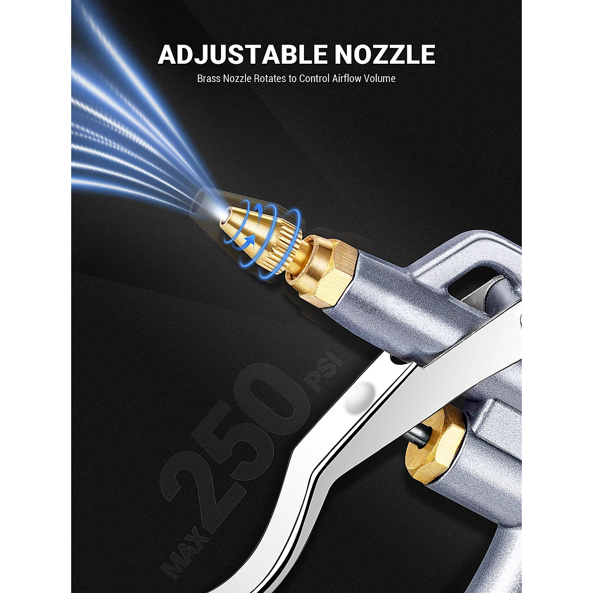 JASTIND Air Blow Gun with Adjustable Brass Air Nozzle, 2 Pcs Steel Extensions and 13.7 Inch Flexible Flow Hose, High Volume Air Gun Blower for Air Compressor Accessories Pneumatic Tool Dust Clean